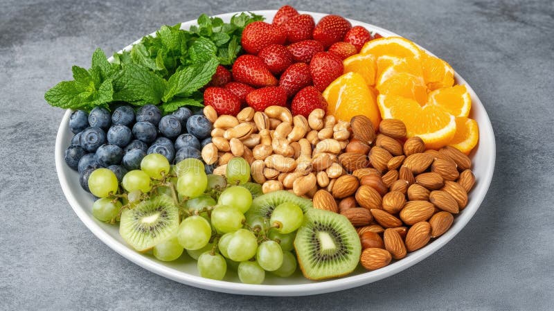 Five-sectioned Plate Displays a Vibrant Selection of Fruits, Vegetables ...