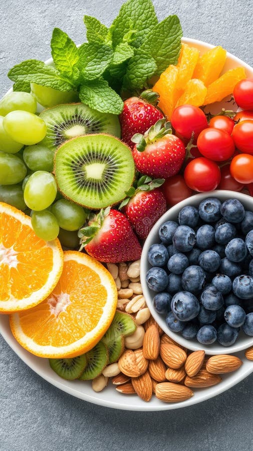 Five-sectioned Plate Displays a Vibrant Selection of Fruits, Vegetables ...