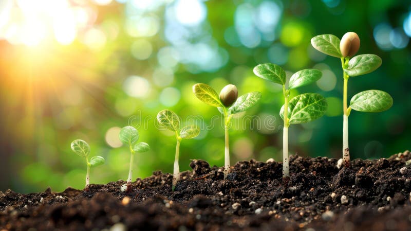 Five Seedlings at Different Stages of Growth Emergence in Sequence on ...