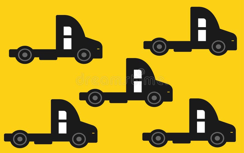 Five Semi Trailer Truck Silhouette Set Against a Yellow Backdrop Stock ...