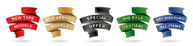 Five Set of Ribbons, Badges and Labels with Different Colors Stock ...