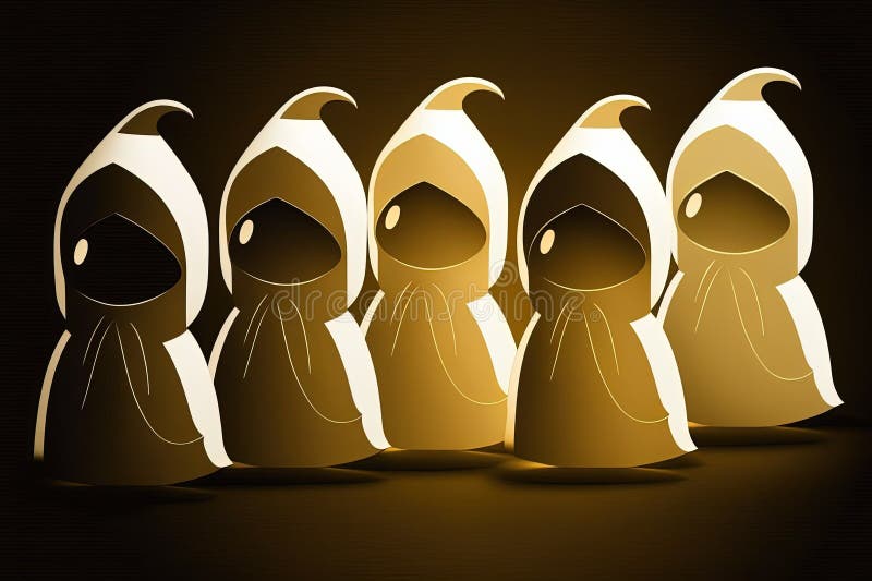 Five Shadowy Figures in the Night, All Wearing Hoods Stock Illustration ...