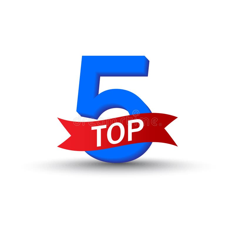 Five 5 Shape. Red TOP Ribbon. Ranking Number Concept. Vector Bold ...