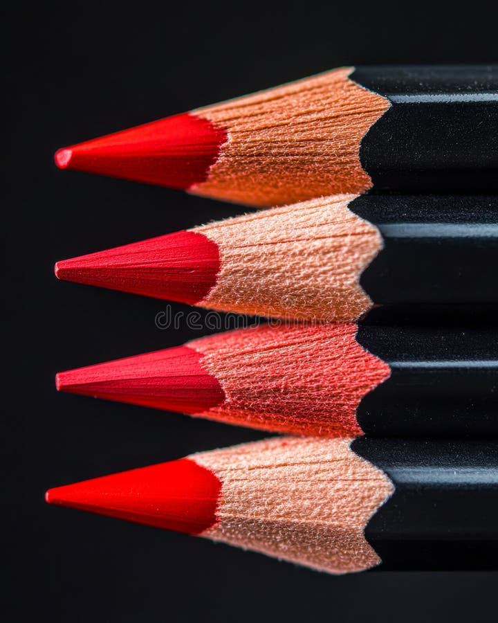 Five Vibrant Sharpened Red and Black Pencils Stacked for a Stunning ...