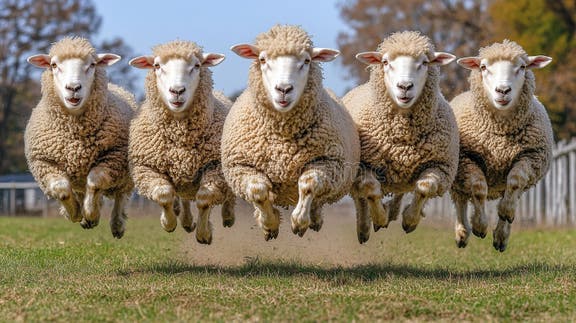 Five sheep in mid-air leap stock illustration. Illustration of wildlife ...