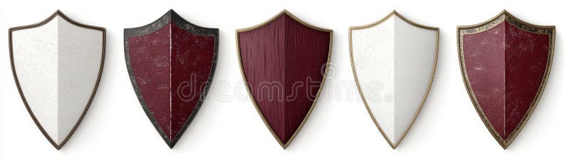 Five Shields, Two White and Three Red, Isolated on White Background ...