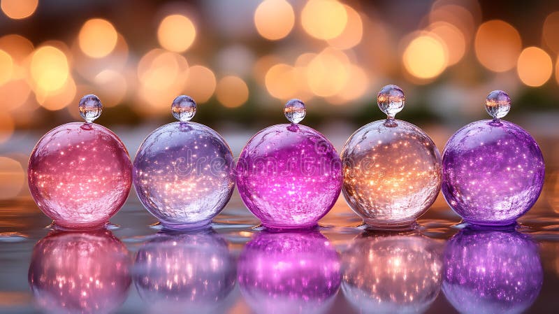 Five Shimmering Orbs Reflect Light in a Magical Display Stock Image ...