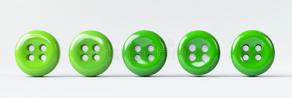 3D Render of Green Buttons in a Row Five Shiny Green Buttons 3D ...