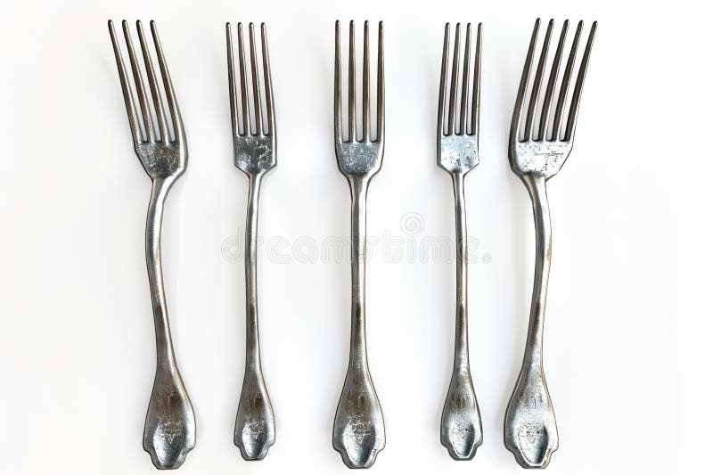 Five Silver Forks are Arranged Neatly in a Row. Simple and Elegant ...