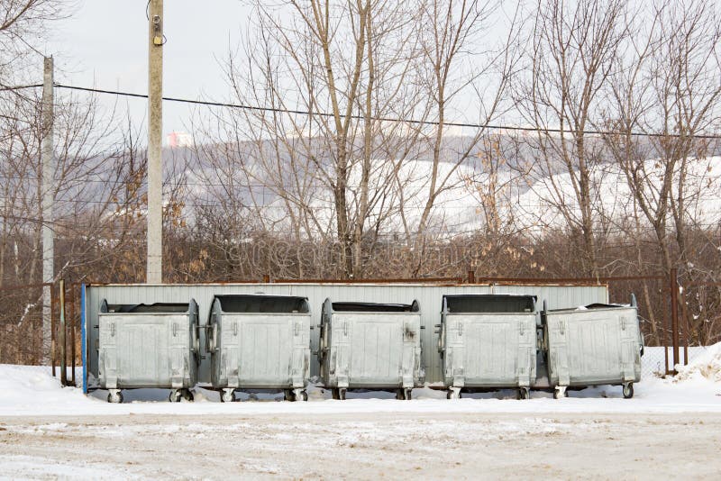 Five Silver Metal Garbage Container Stock Photo - Image of environment ...