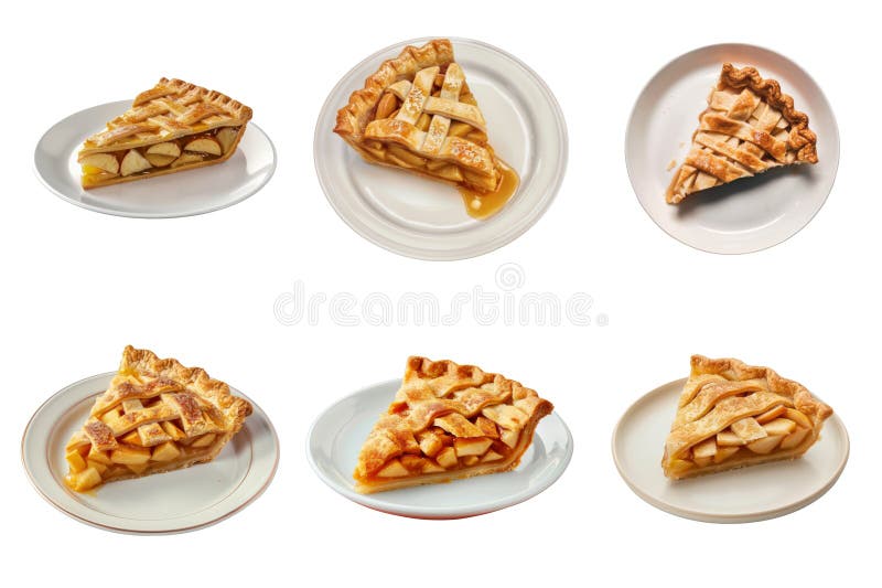 Five Slices of Apple Pie on White Plates Stock Image - Illustration of ...