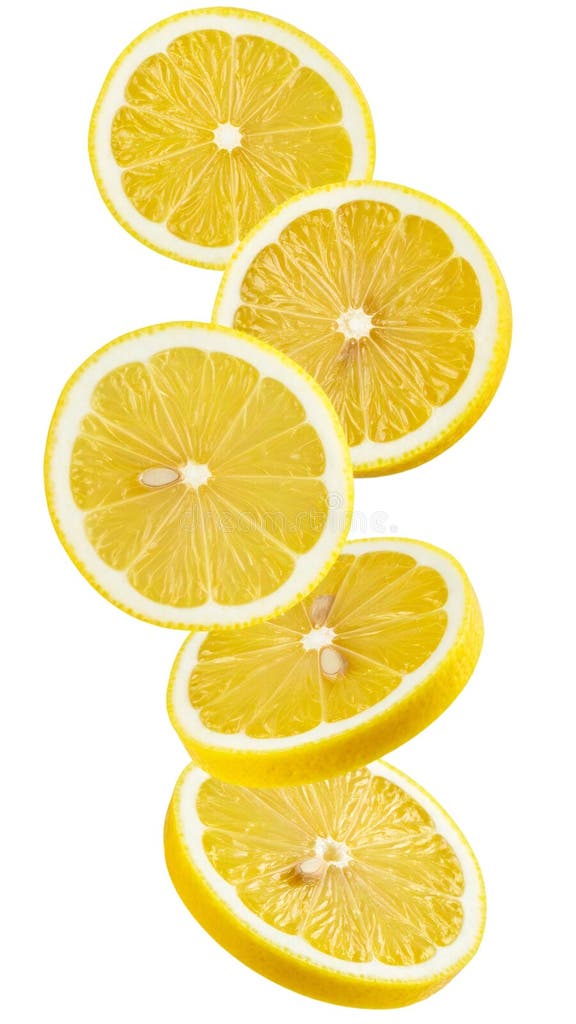 Five Slices of Lemon Falling on Transparent Background Stock Photo ...