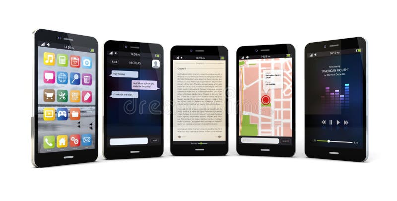 Five smart phones stock illustration. Illustration of ibook - 31894705