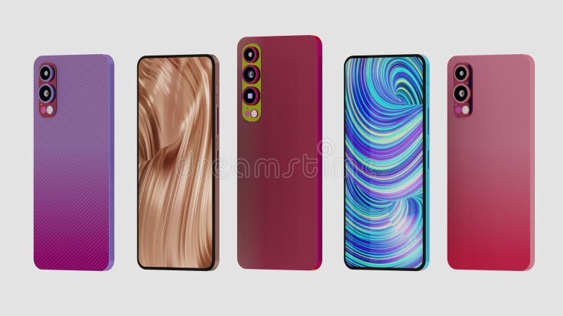 Five Smartphones Displaying Vibrant Alternating Designs in a Sleek ...