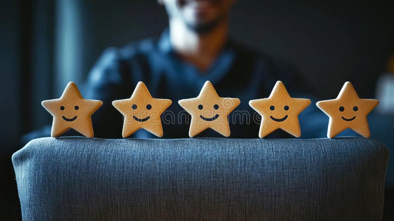 Five Smiling Star-shaped Icons Representing Positive Feedback and ...