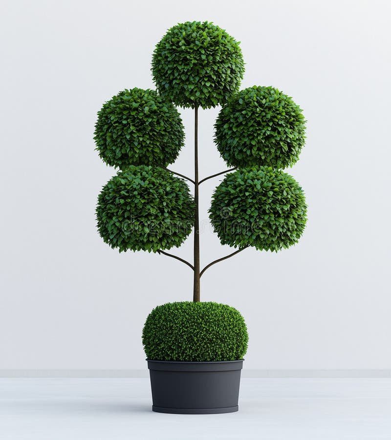 Five-Sphere Topiary in Dark Gray Planter Stock Image - Image of room ...