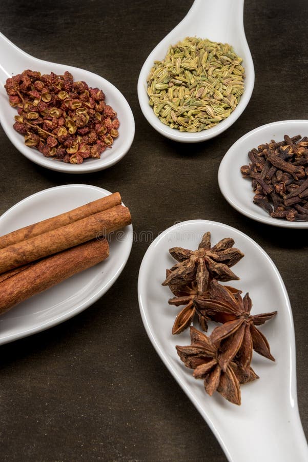 Five Spice Spoon Circle Star Anise Stock Image - Image of slate ...