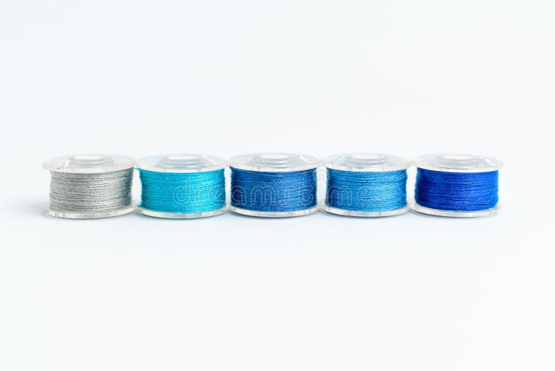 Five Spools of Different Blue Thread Prepared for the Sewing Machine ...