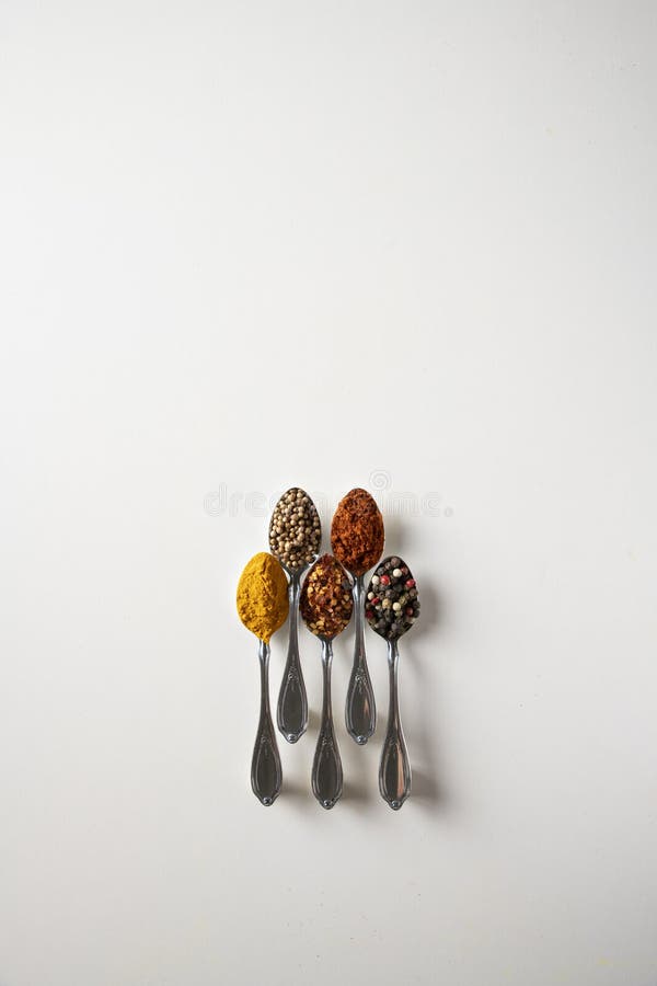 Five Spoons with Different Spices Flavors Stock Image - Image of ...