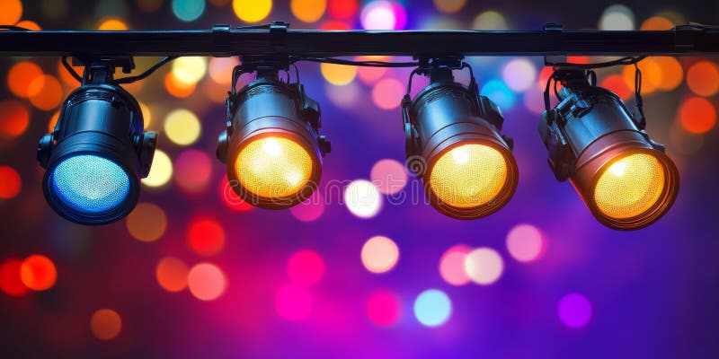 Five Spotlights Illuminate Colorful Backdrop of Blurred Lights - Ai ...