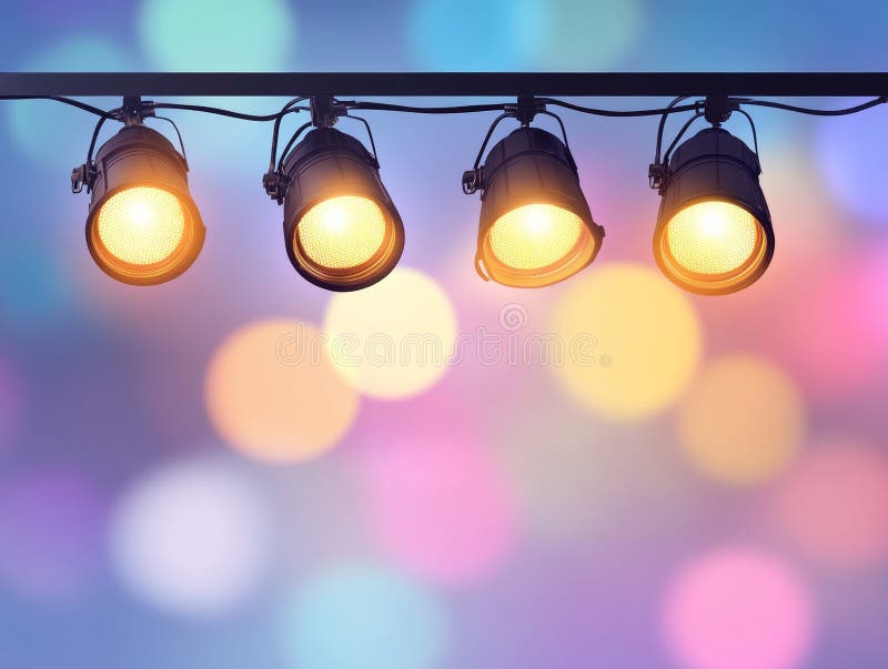 Five Spotlights Illuminate Colorful Backdrop of Blurred Lights - Ai ...