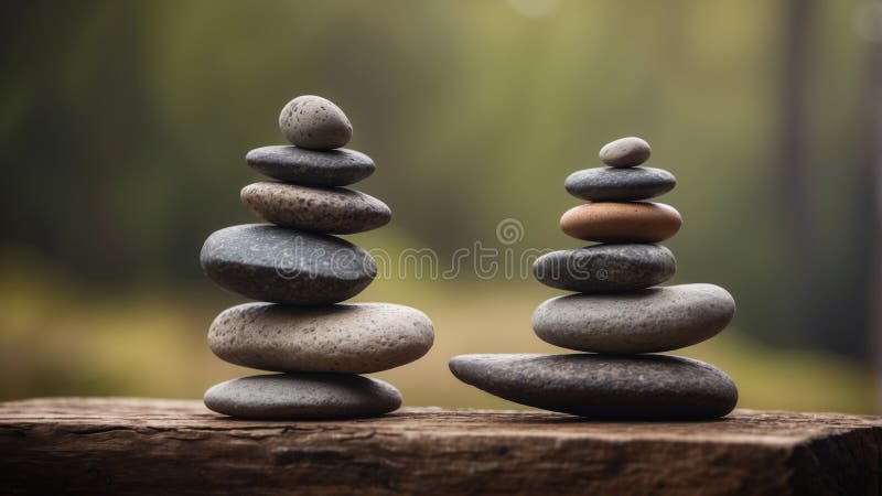 Five Stacked Stones Forming Balanced Structure on Rustic Background ...