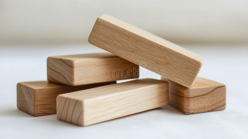 Five Stacked Wooden Blocks on a Soft White Backdrop Stock Illustration ...