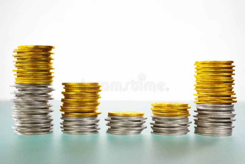 Five stacks of coins stock image. Image of pile, stack - 18631281