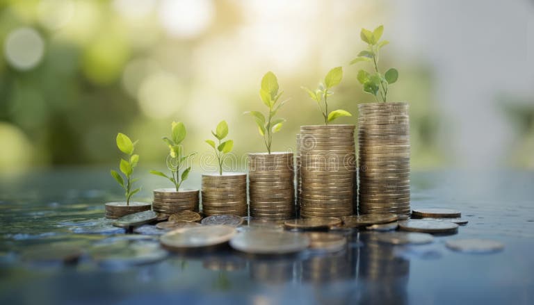 Five Stacks of Coins in Diagonal Arrangement. Two To Four Coins in ...