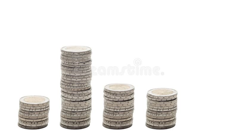 Five Stacks of Coins Rise, Fall and Rise Again - Stop Motion. Stock ...