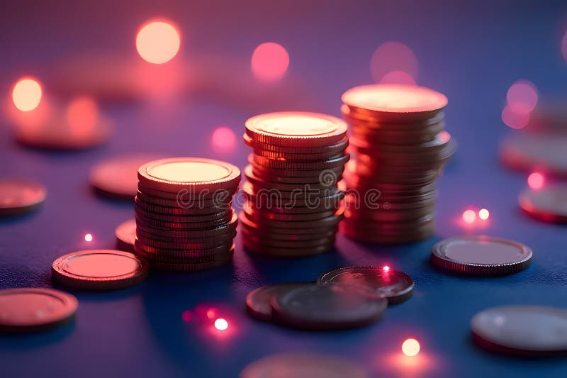 Five Stacks of Coins Stacked High Stock Image - Image of cash, economy ...