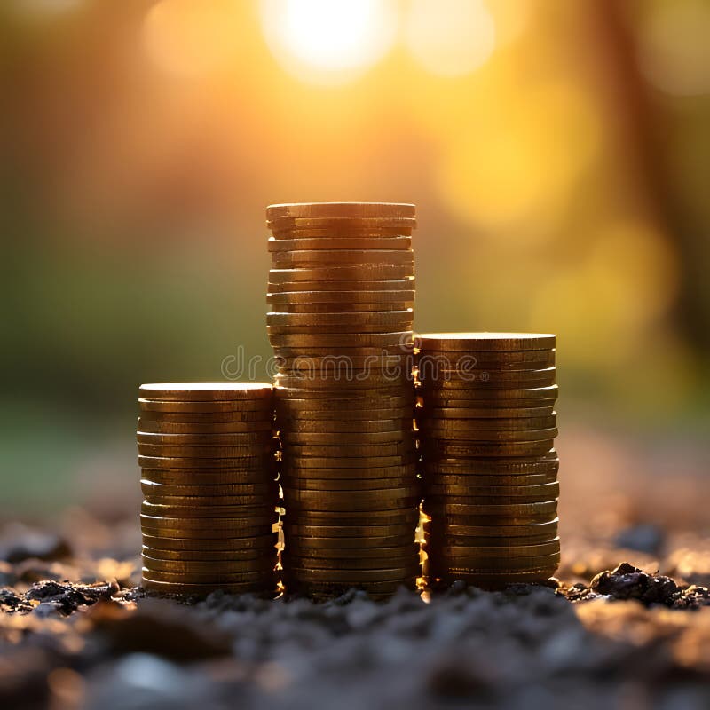 Five Stacks of Coins Stacked High Stock Image - Image of metal ...