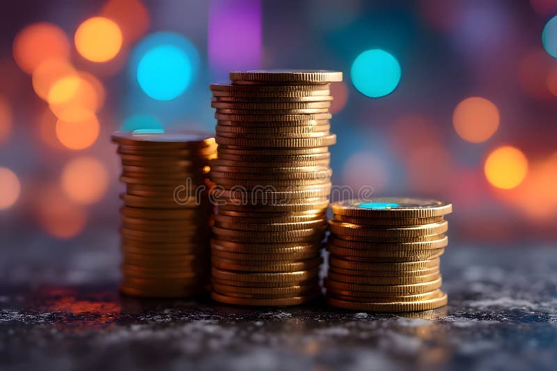 Five Stacks of Coins Stacked High Stock Photo - Image of high, earnings ...