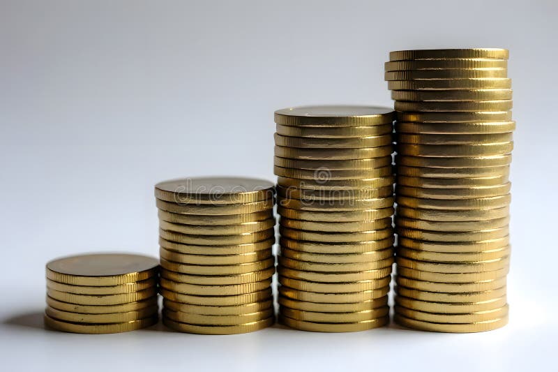 Five Stacks of Coins Stacked High Stock Photo - Image of cash, dollar ...