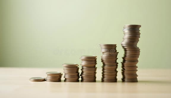 Five Stacks of Coins Steadily Increasing in Height from Left To Right ...