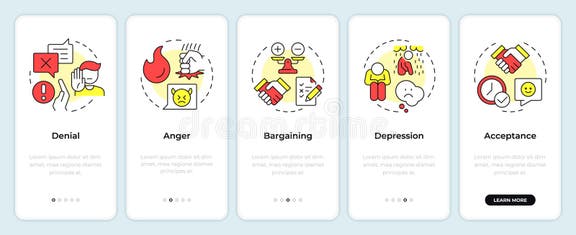 Five Stages of Grief Onboarding Mobile App Screen Stock Illustration ...