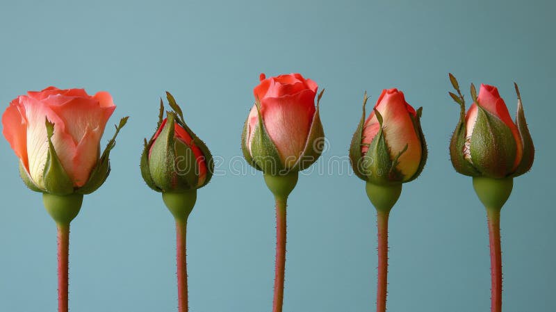 Five Stages of Rose Bud Development and Bloom Stock Illustration - Illustration of opening ...