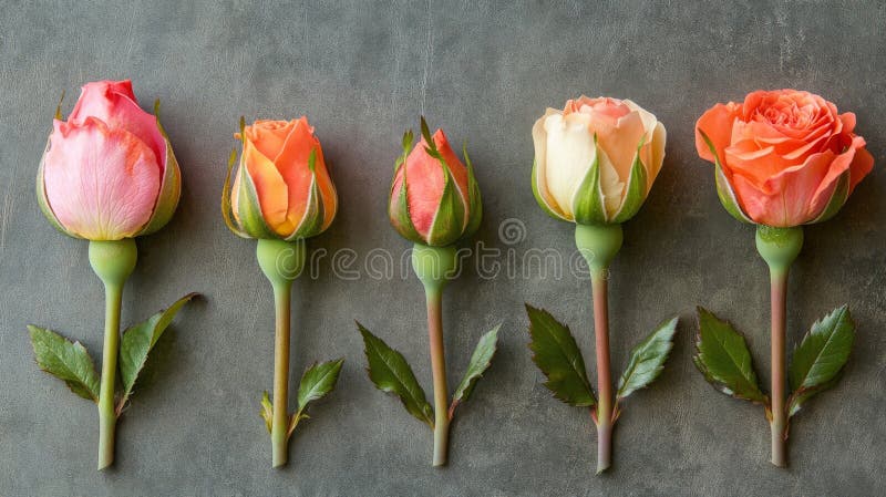 Five Stages of Rose Bud Development Displayed Stock Illustration ...