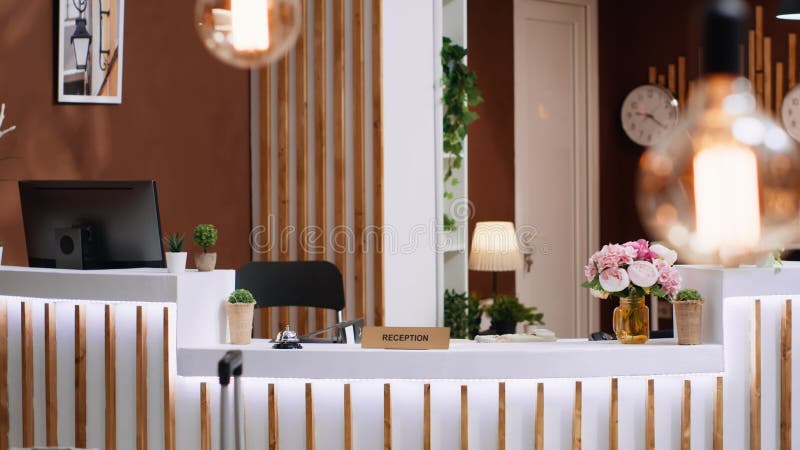 Five Star Hotel Lobby with Empty Front Desk at Reception Stock Video ...