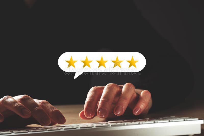 Five Star Rating Concept. the Person Uses the Keyboard and Types in ...