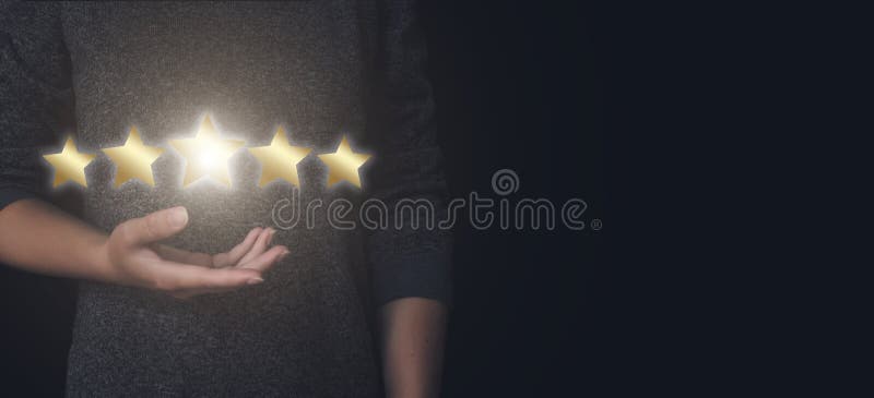 Five Star Rating. Hand Holds the Fifth Star Stock Image - Image of ...