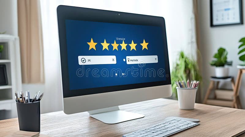 Five-star Review on Computer Screen Stock Image - Image of positive ...