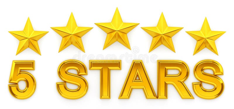 Five Stars - 3d rendering stock illustration. Illustration of ranking ...