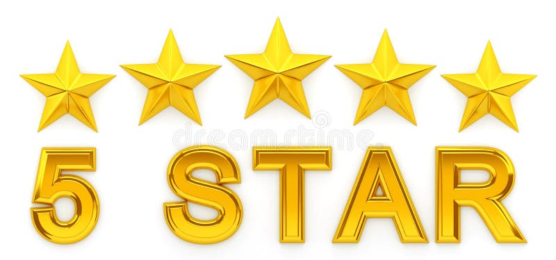 Five Stars - 3d rendering stock illustration. Illustration of award ...