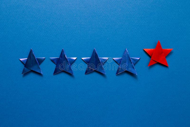 Five Stars Quality Rating on Blue Background Stock Image - Image of ...