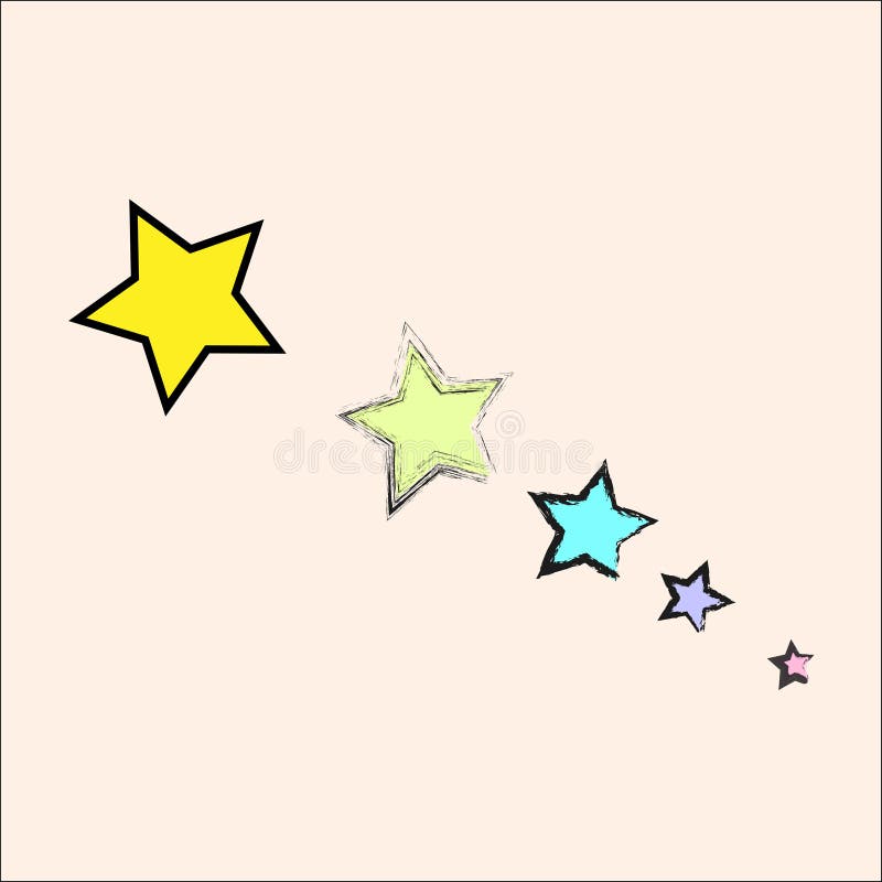 Five 5 Stars. Yellow Green Blue Pink. Hand Drawn Quality. Vector Rating ...