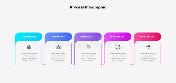 Five Step Infographic with Minimal Icons and Gradient Headers, Ideal for Visualizing Workflows ...