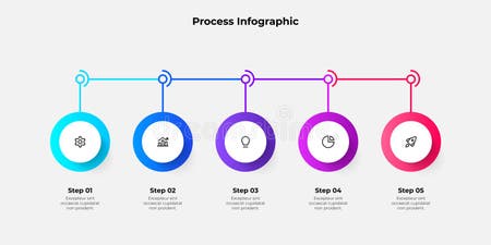 Five Step Process Infographic Featuring Interconnected Circular Designs ...
