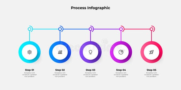 Five Step Process Infographic Featuring Interconnected Circular Designs ...