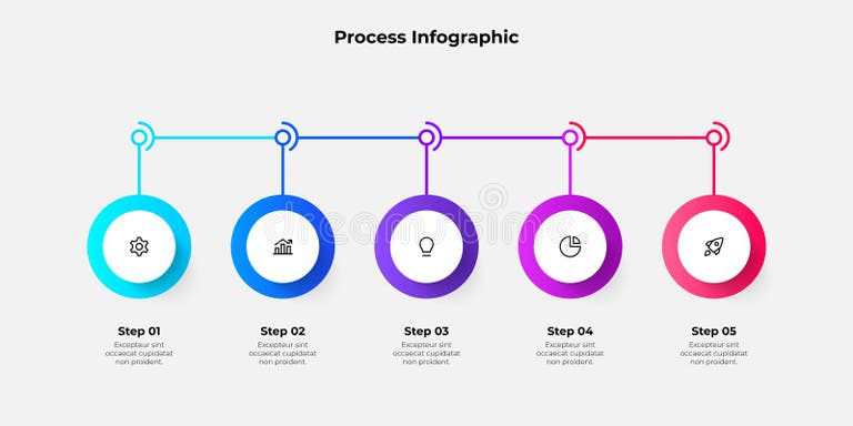 Five Step Process Infographic Featuring Interconnected Circular Designs ...